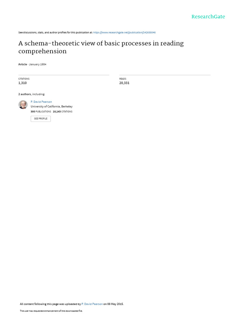 Ch9-SchemaAnderson and Pearson Reading Comprehension 1985 | PDF