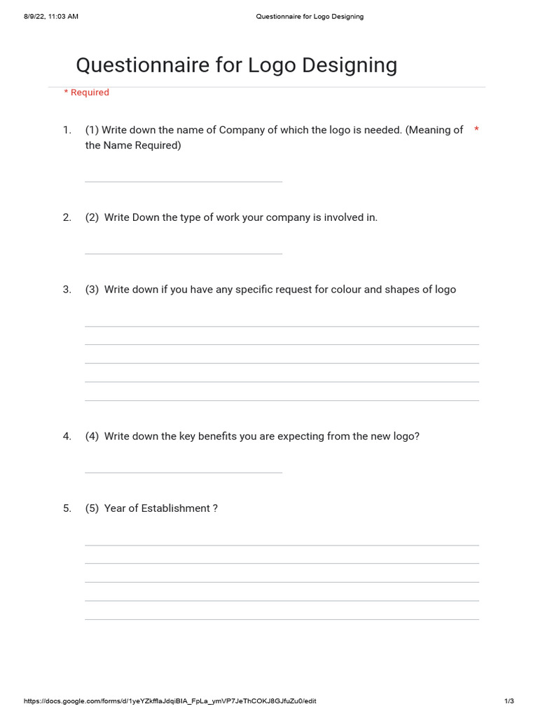Questionnaire For Logo Designing - Google Forms | PDF