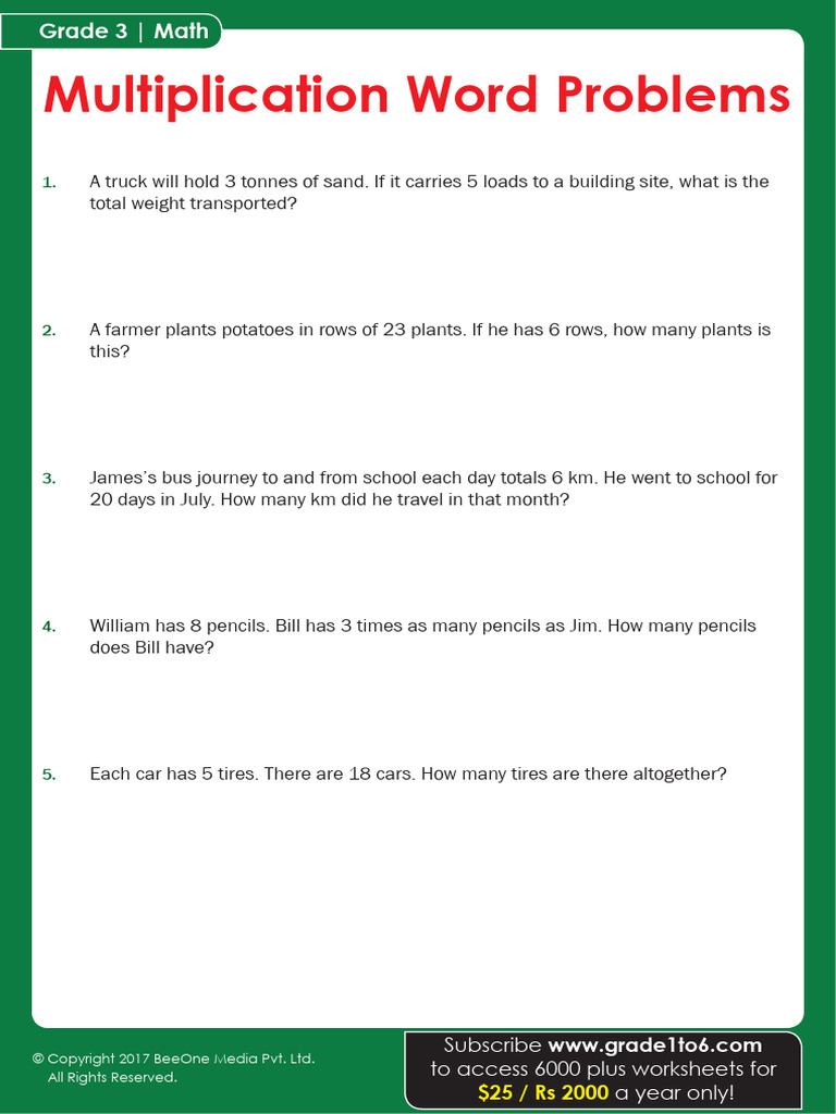 Word Problems On Multiplication | PDF
