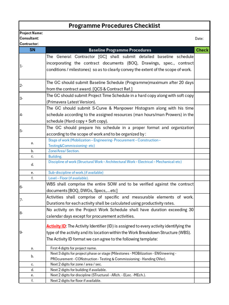 Program Procedure Checklist | PDF
