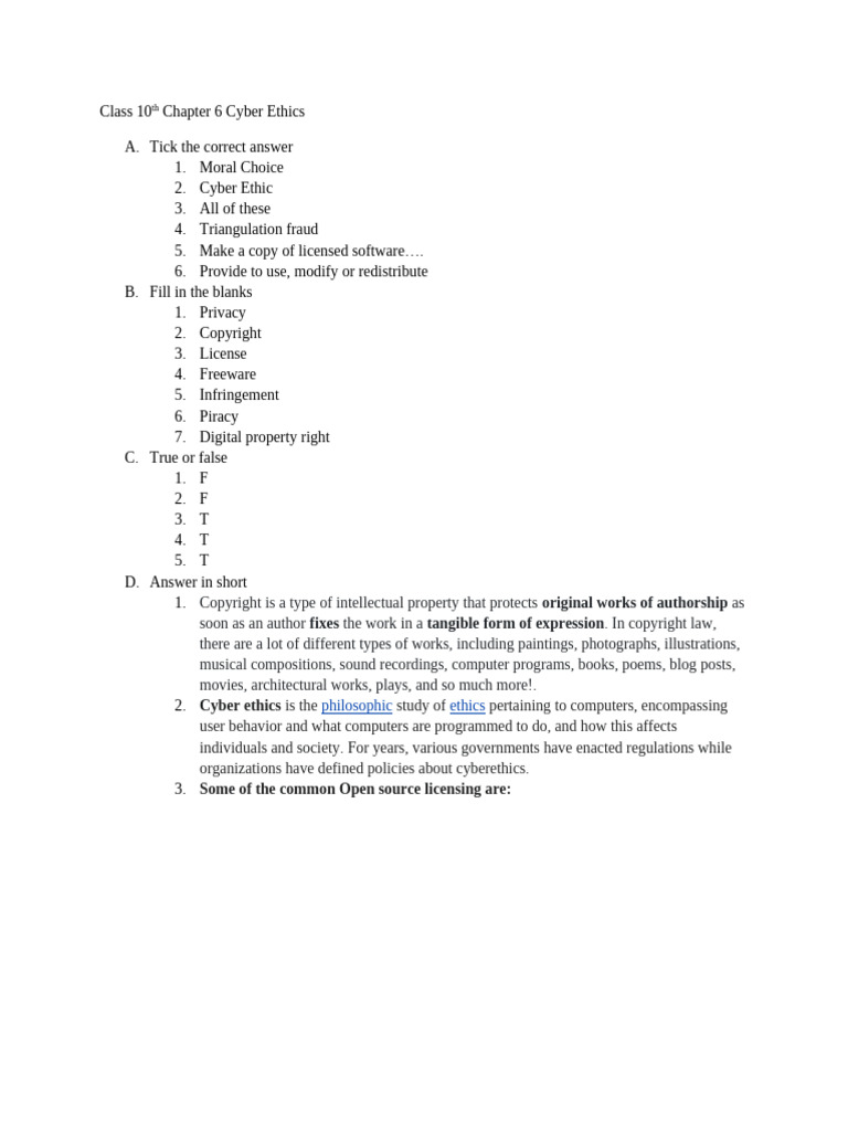 Class 10 Cyber Ethics Overview | PDF | Identity Theft | Fraud