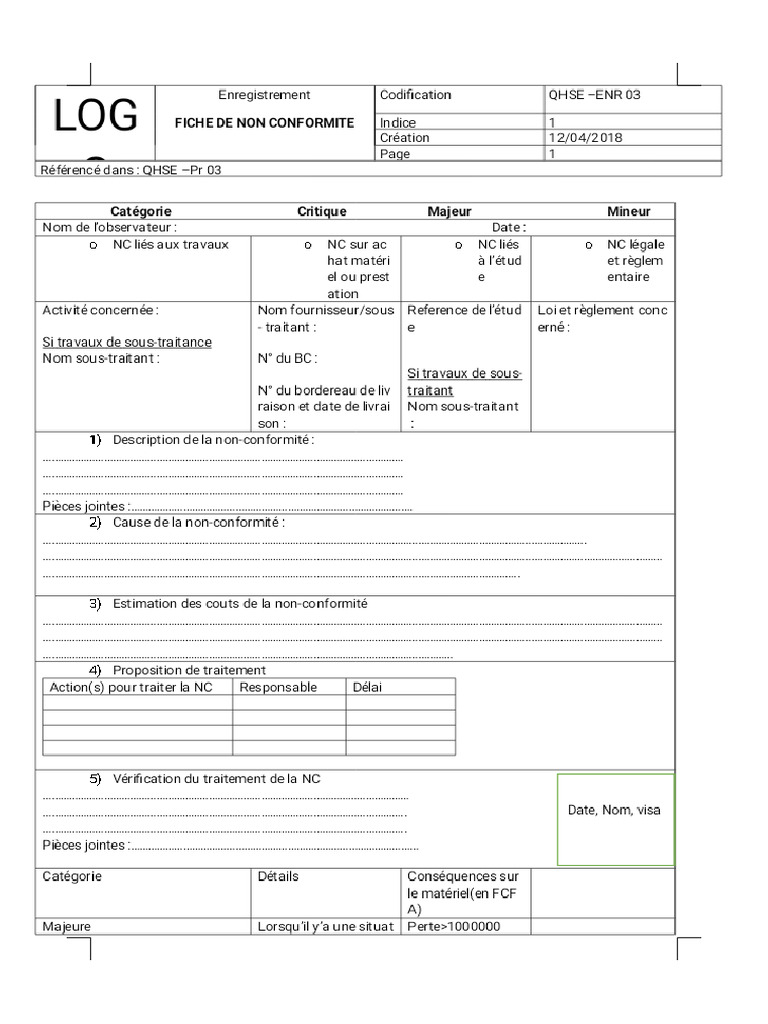 59. Fiche Enregistrement des non conformité _Phoenix | PDF