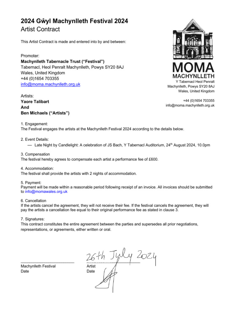 Yaore Talibart Ben Michaels Performance Contract | PDF