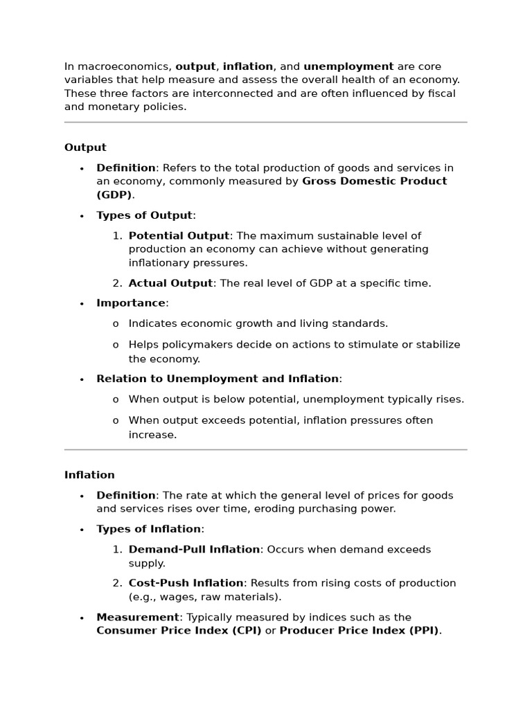 OUTPUT, INFLATION AND UNEMPLOYMENT | PDF | Inflation | Unemployment