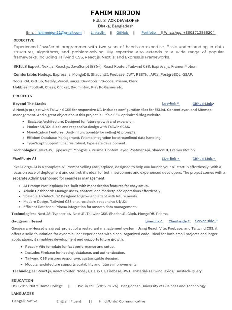Fahim - Nirjon - Resume - Nirjon 21 | PDF | Computing | Software Engineering