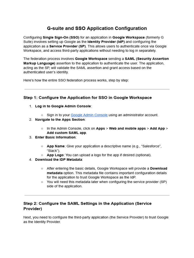 G-suite and sso config | PDF | Computer Access Control | Access Control G-suite and sso config | PDF | Computer Access Control | Access Control
