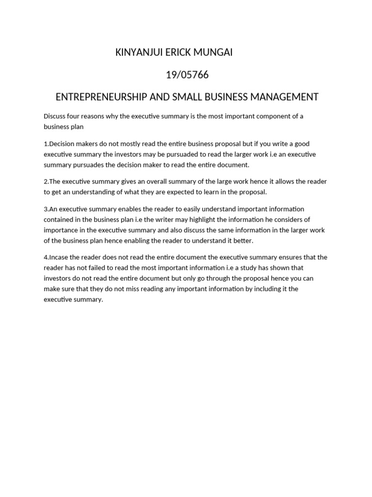 KINYANJUI ERICK MUNGAI 19 05766 Executive summary | PDF