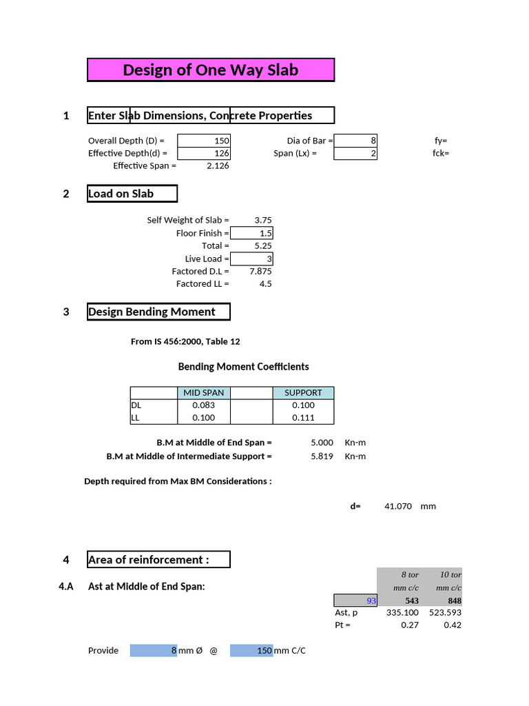 One Way Slab Design | PDF | Continuum Mechanics | Materials