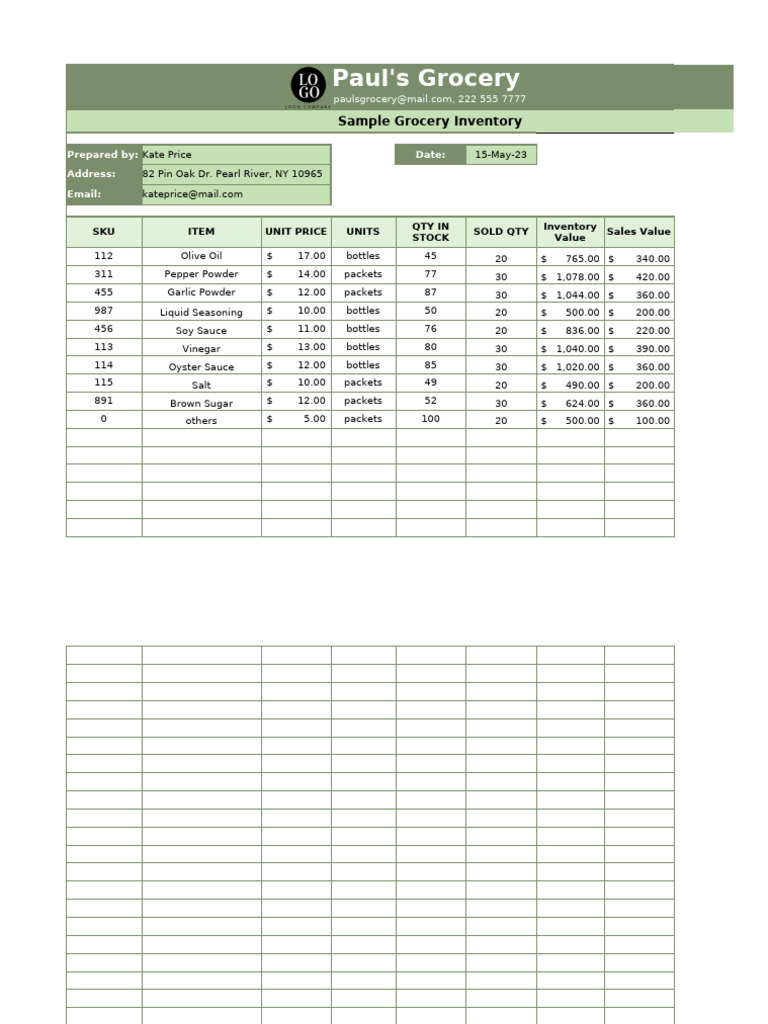 Free-Sample-Grocery-Inventory-Template | PDF | Sauce | Foods