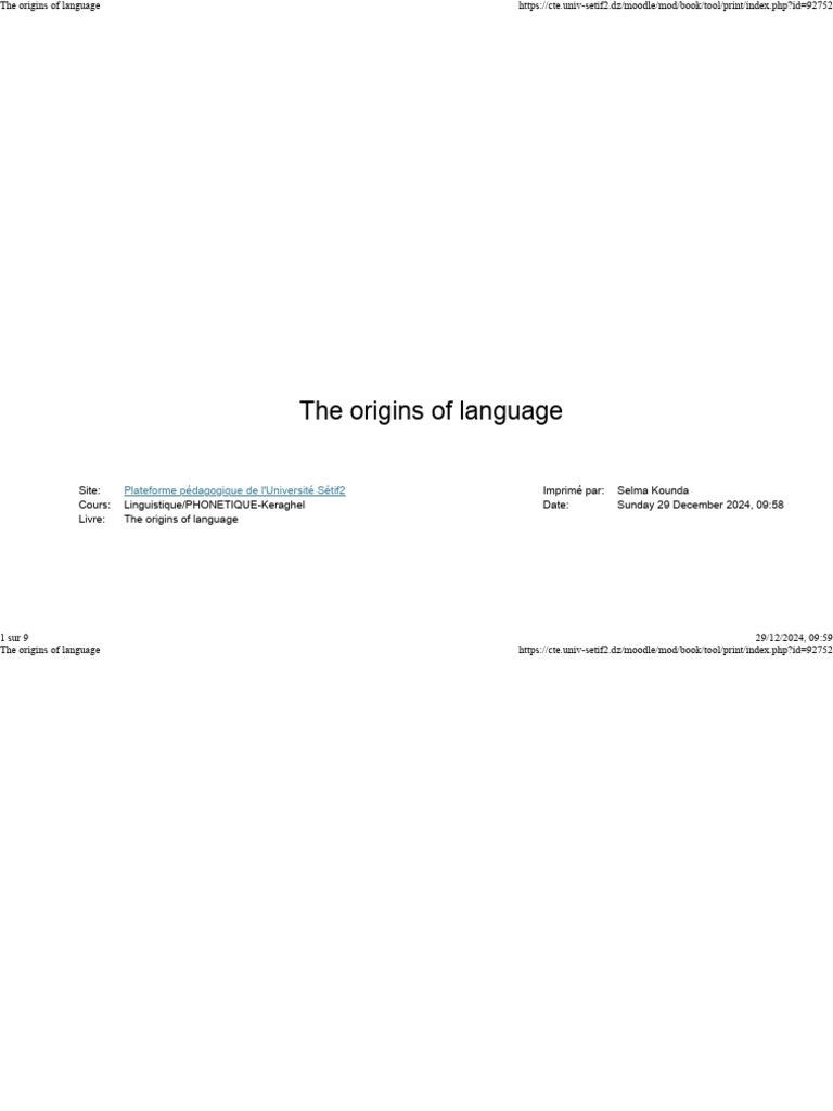 The Origins of Language | PDF | Linguistics | Languages