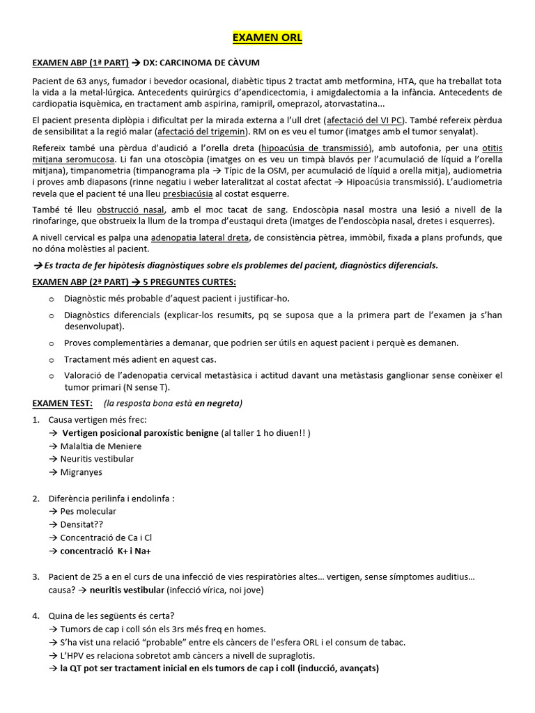 Examen Orl + Test | PDF