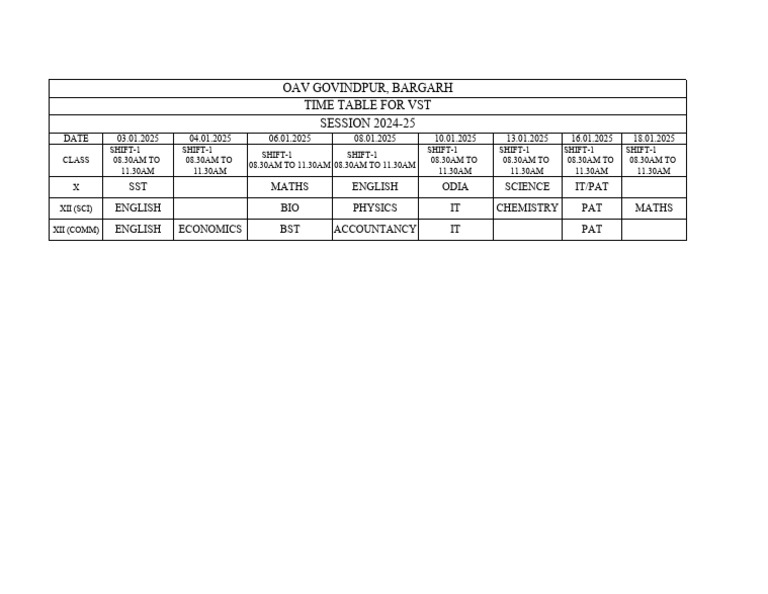 Vst Time Table 2024 25 Pdf