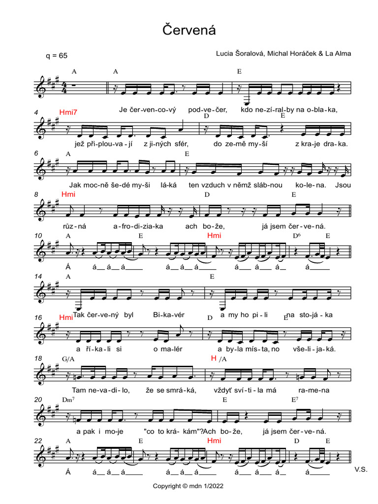 Červená - Noty S Textem A Akordy | PDF