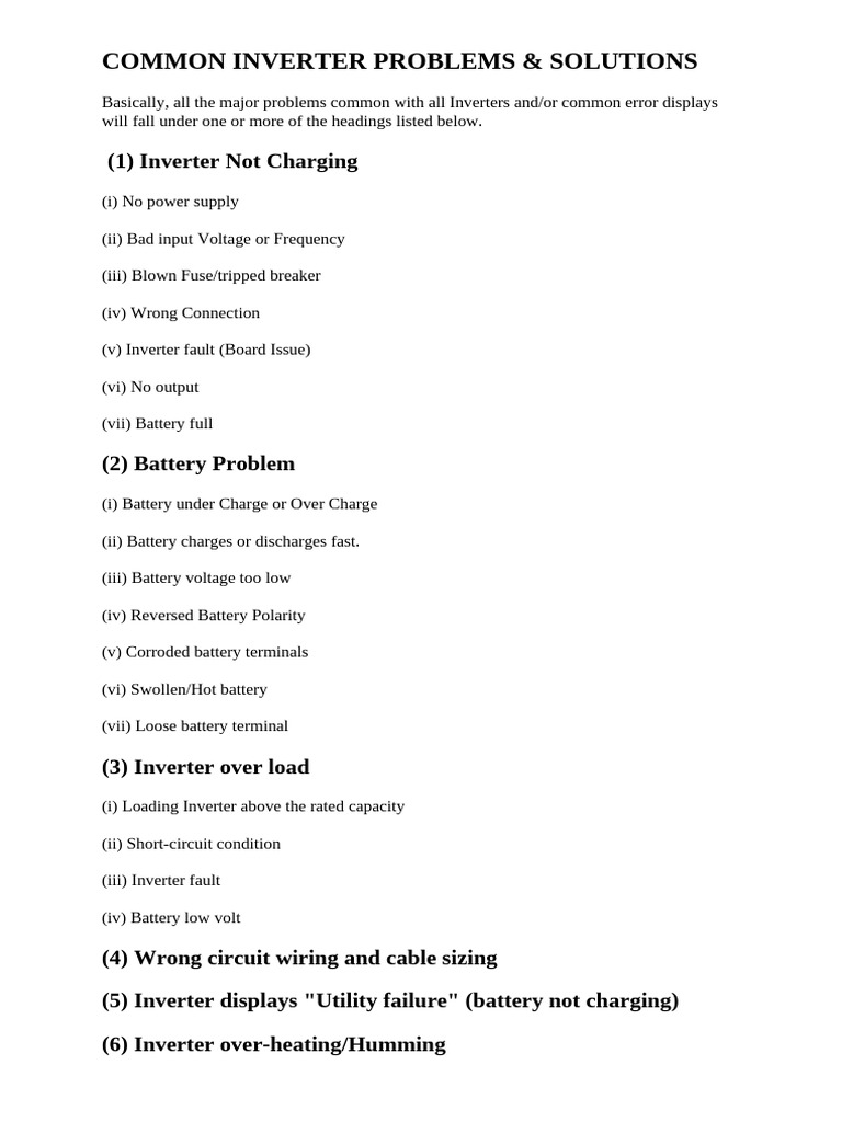 Common Inverter Problems | PDF | Power Inverter | Power Supply