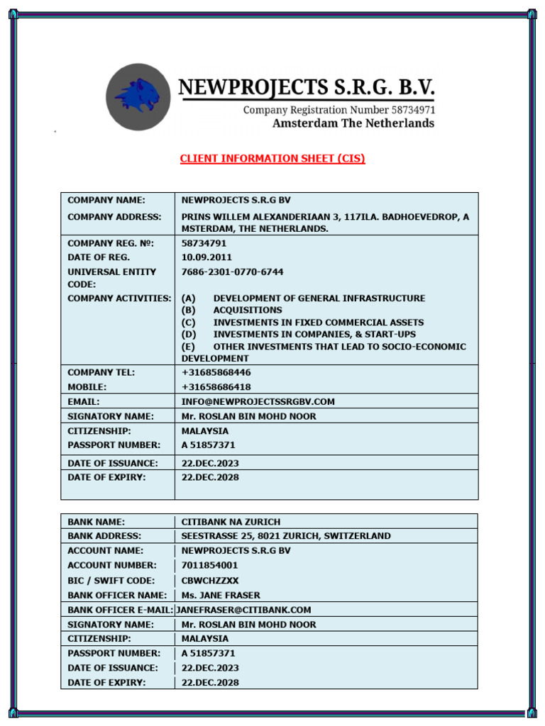 New Projects S.R.G Bv-Cis | PDF