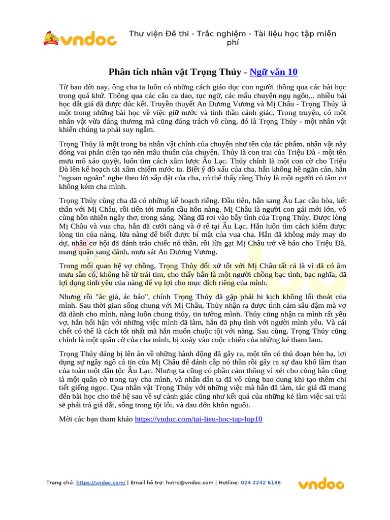 Phan Tich Nhan Vat Trong Thuy | PDF