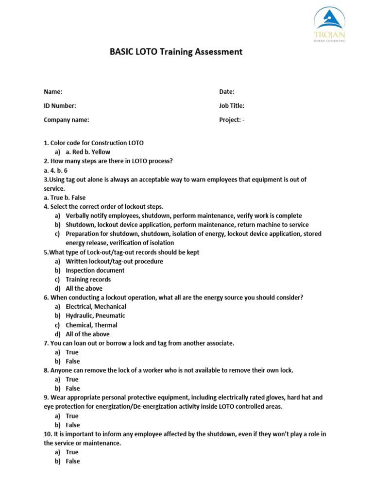 LOTO Safety Quiz for Workers | PDF