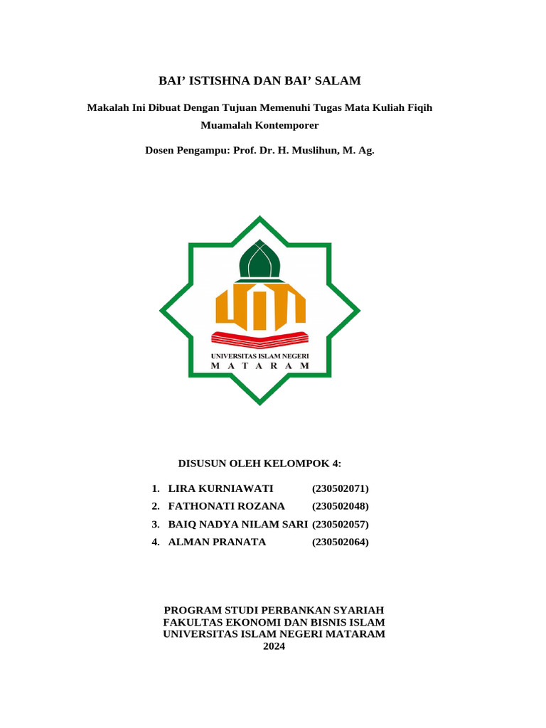 Kelompok 4, MAKALAH BAI' ISTISHNA Dan BAI' SALAM | PDF