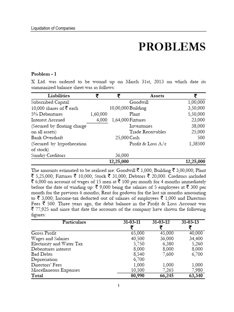 Liquidation - Class Room Problems | PDF | Equity (Finance) | Liquidation