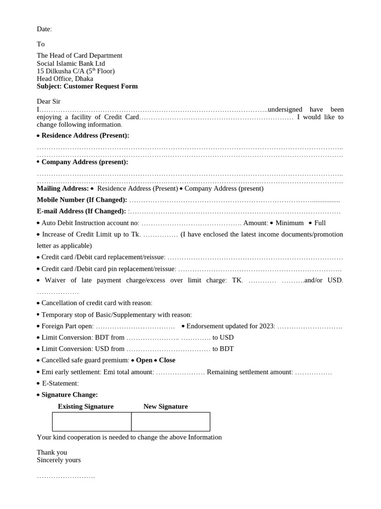 Credit Card Information Change Request Form | PDF