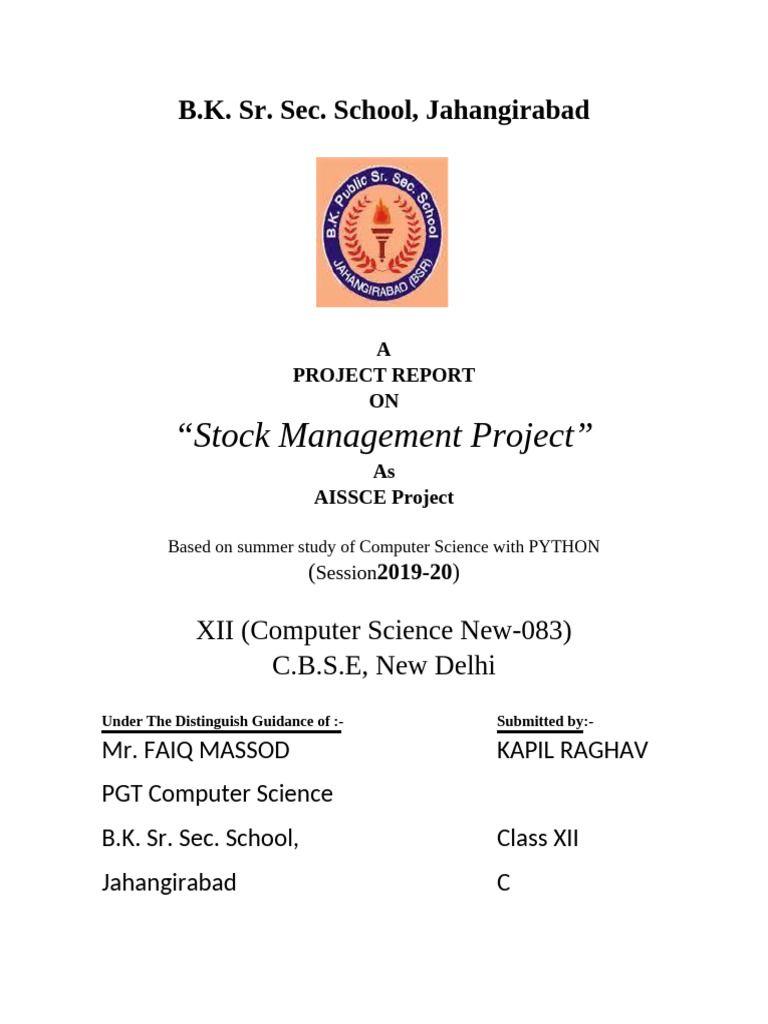 Stock Management Project Report | PDF | Inventory | Computing