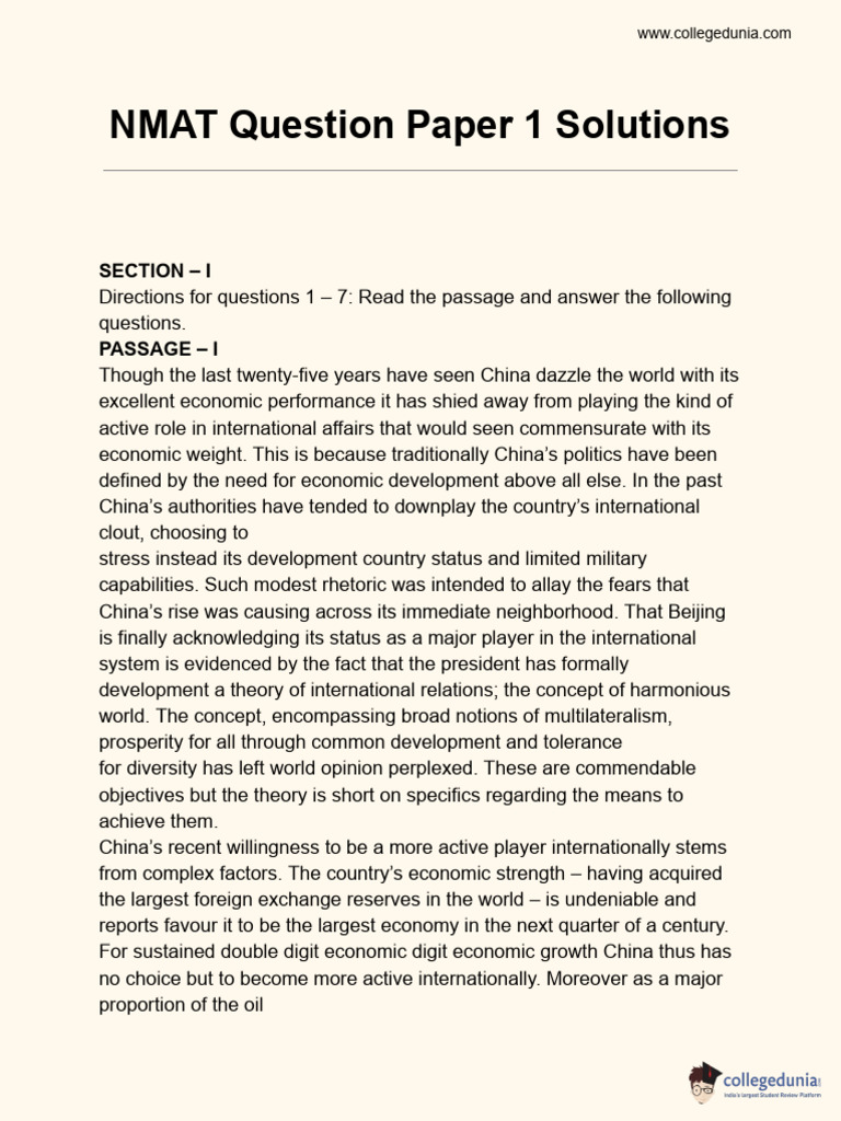 NMAT Question Paper 1 Solutions | PDF | Area | China