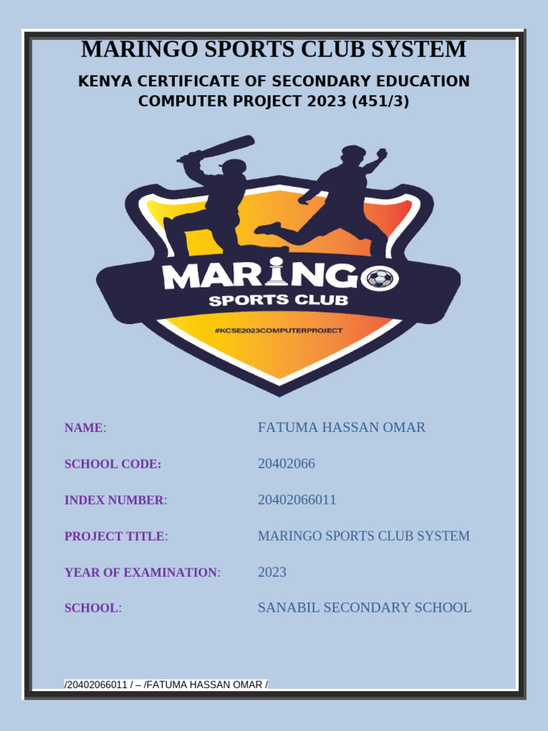 Maringo Sports Club System | PDF | Databases | Feasibility Study