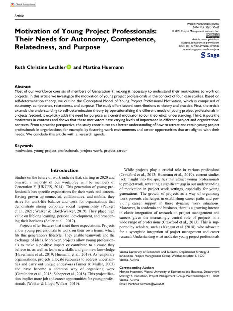Motivation of Young Project Professionals: Their Needs For Autonomy ...