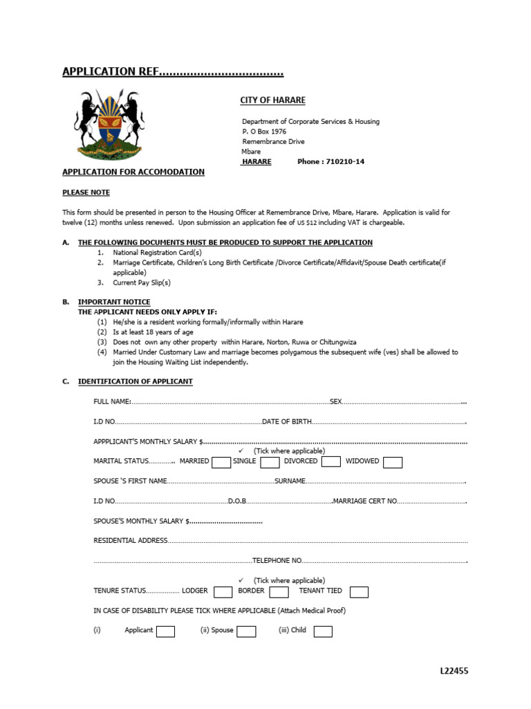 Harare Housing Application Form | PDF | Marriage, Unions And ...