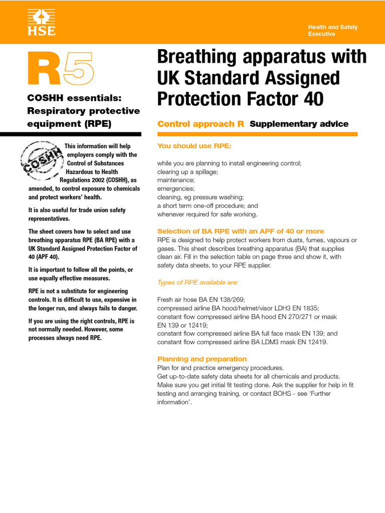 COSHH Assigned Protection Factor 40 BA | PDF | Working Conditions | Safety