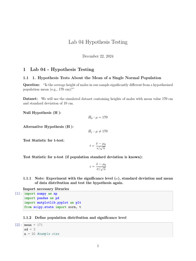 Hypothesis Testing for Height Differences | PDF | Statistical ...