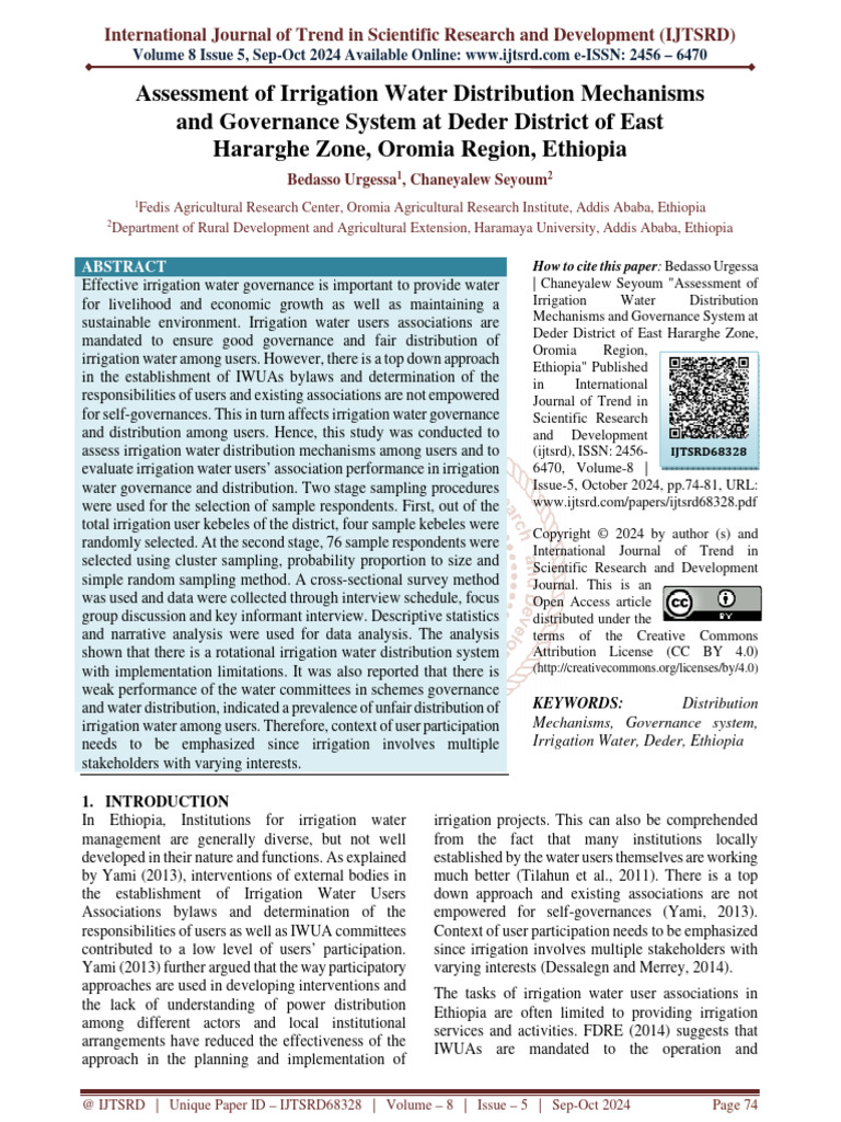 Assessment of Irrigation Water Distribution Mechanisms and Governance ...