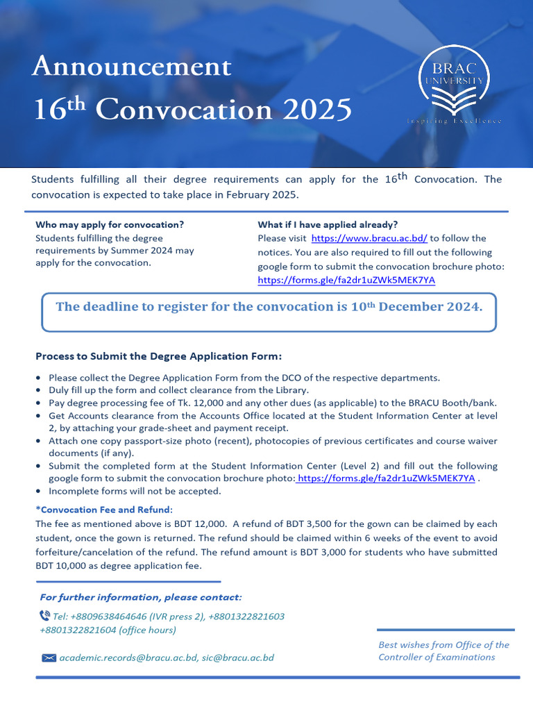 BRAC University 16th Convocation 2025 Details | PDF