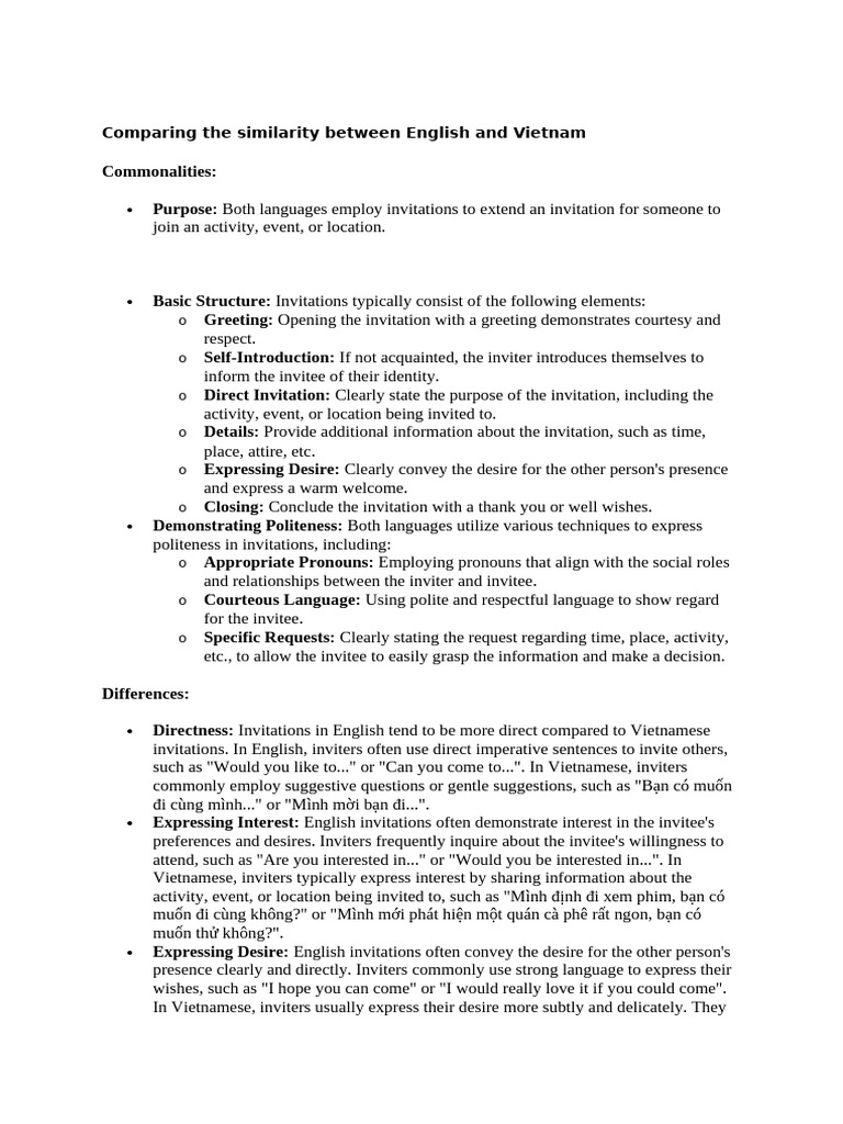 Comparing the similarity between English and Vietnam | PDF | English ...