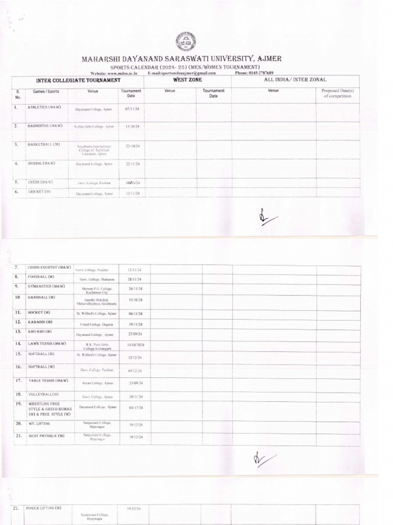 1711 - Sports Calendar 2024-25 | PDF