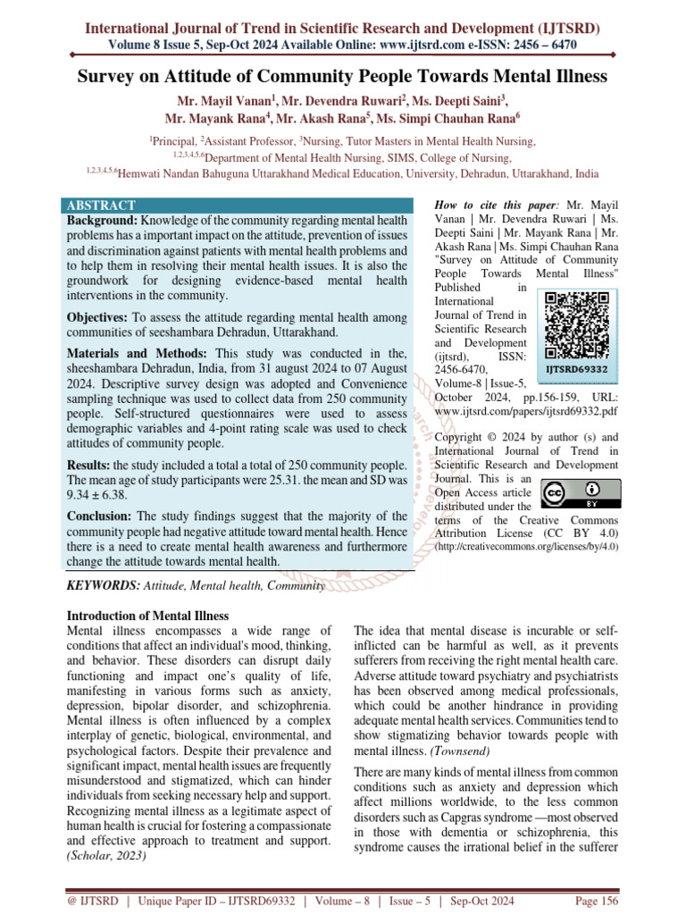 Community Attitudes Toward Mental Illness | PDF | Mental Disorder ...