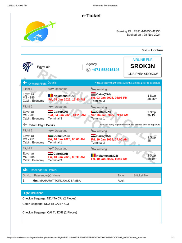 chad tkt | PDF | Airlines | Transport