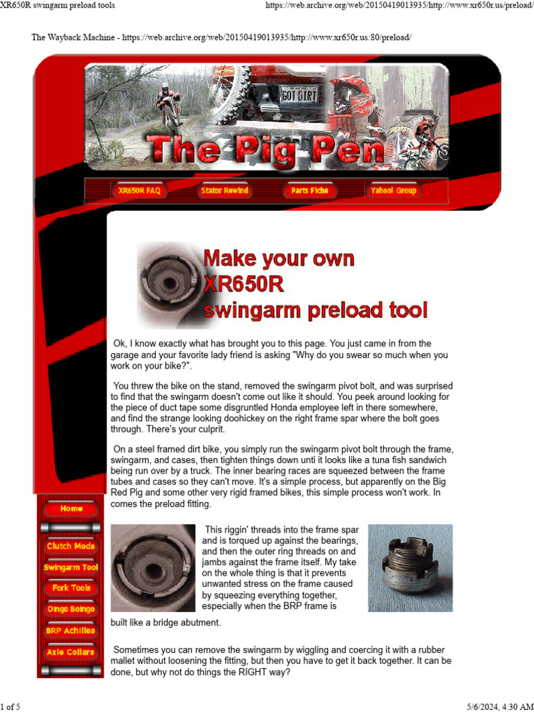 XR650R Swingarm Preload Guide | PDF