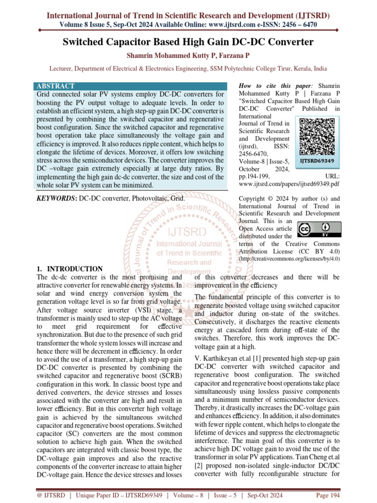Switched Capacitor Based High Gain DC DC Converter | PDF | Capacitor | Inductor