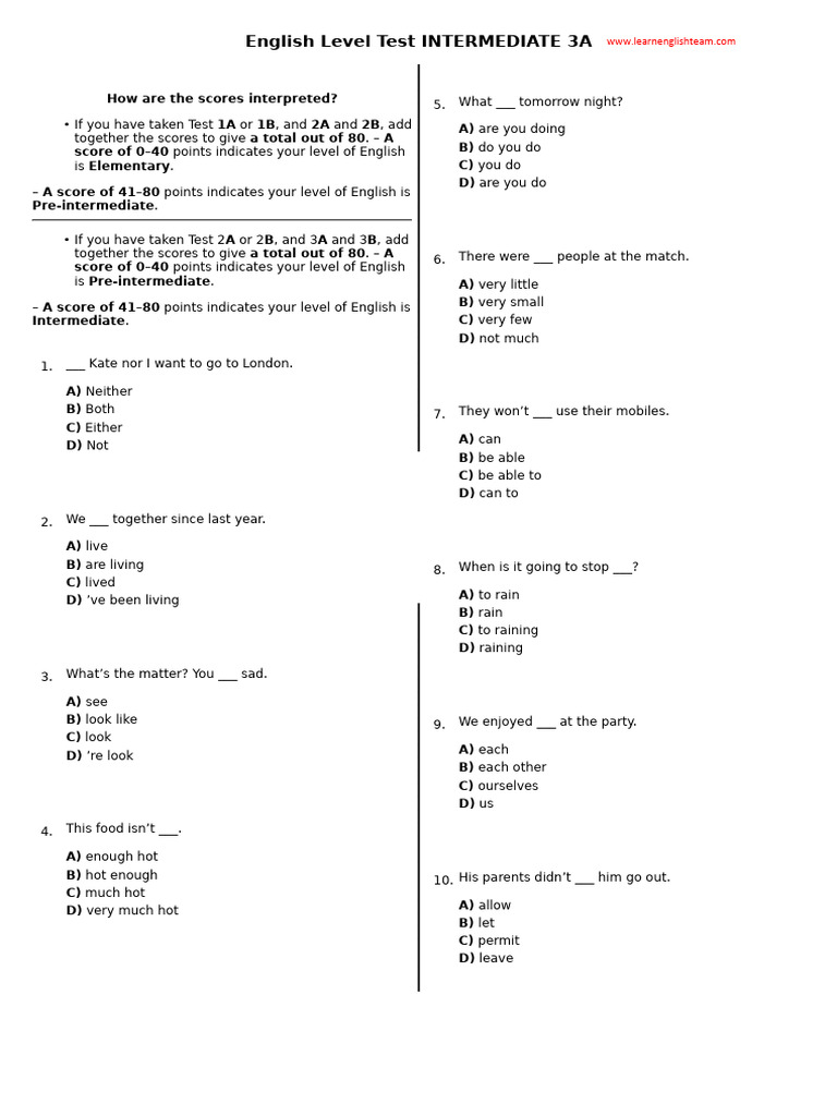 English Level Test Guide | PDF