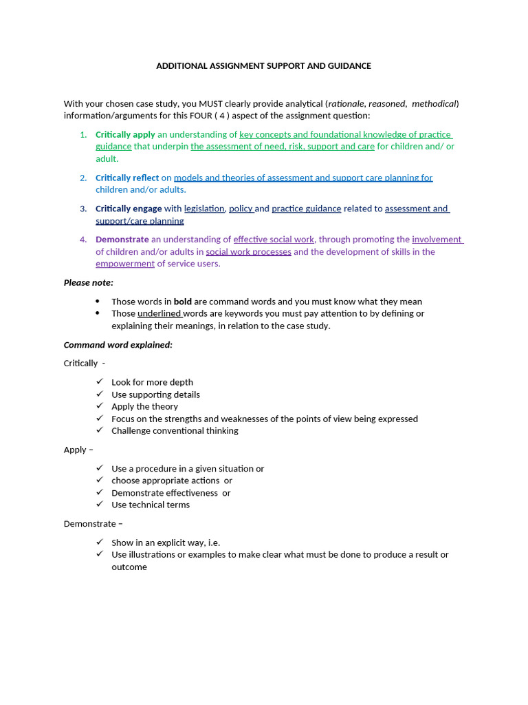 Adult Case Study Additional Assignment Support and Guidance | PDF ...