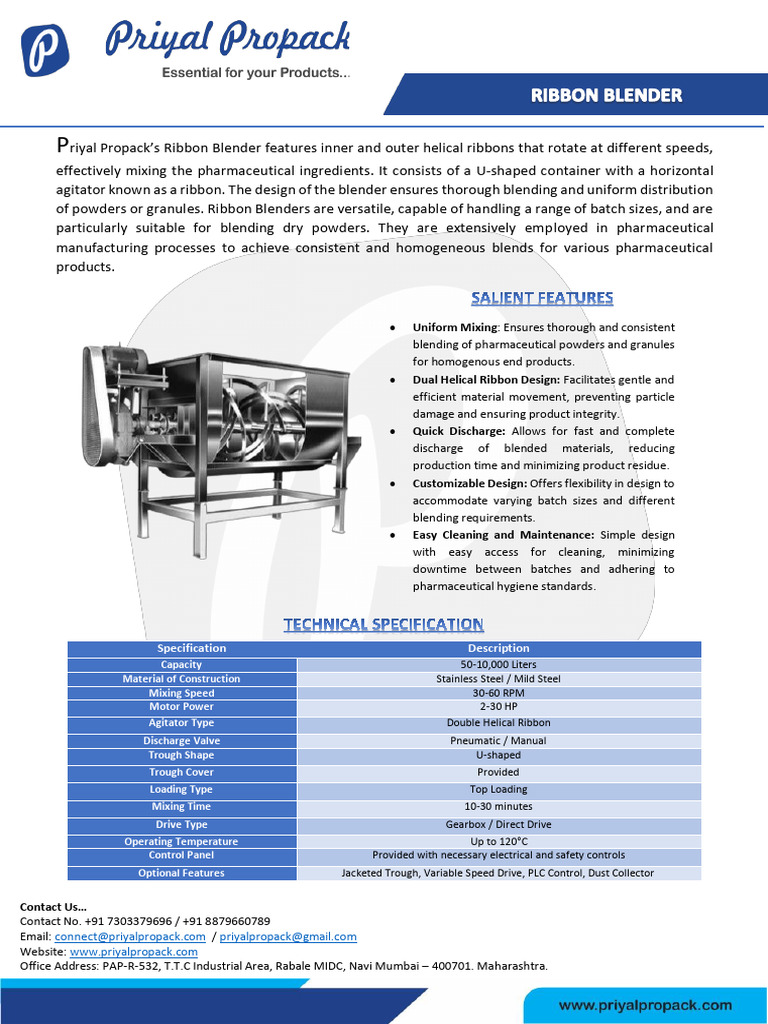 Ultimagral Mischer Ribbon Blender Features | PDF | Blender ...