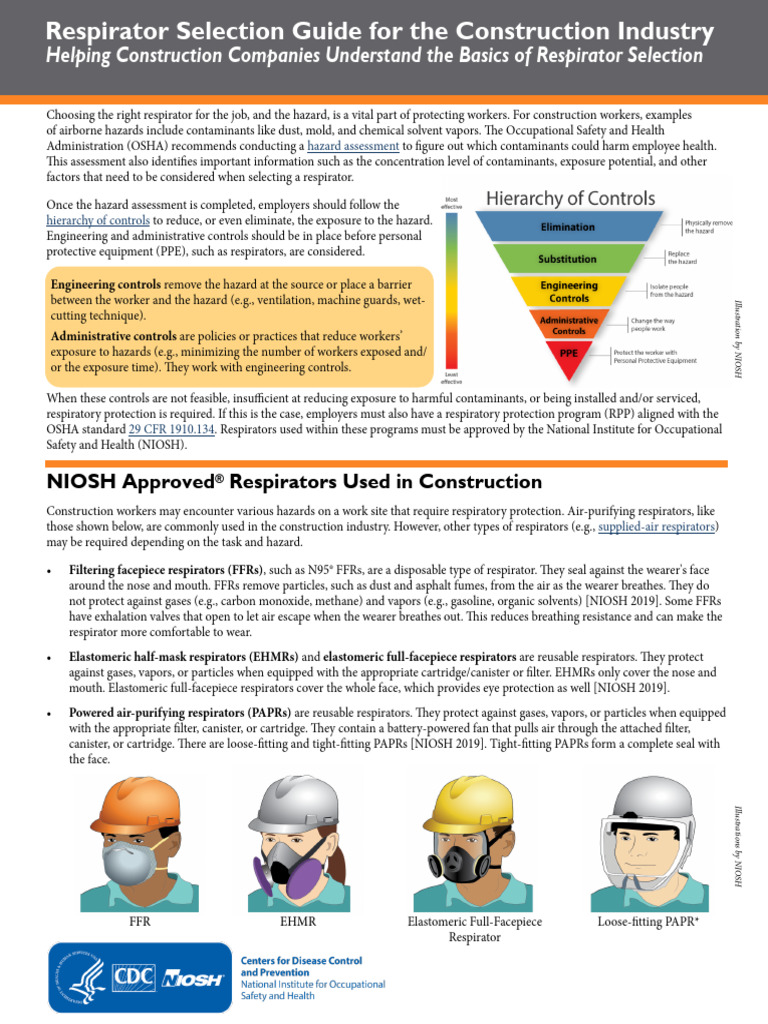 Respirator Selection Guide For The Construction Industry CDC | PDF ...