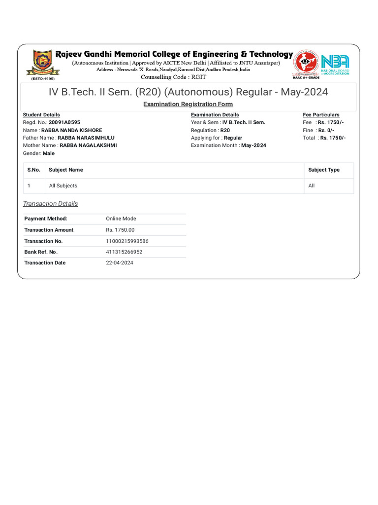 RGMCET - Examination Portal | PDF