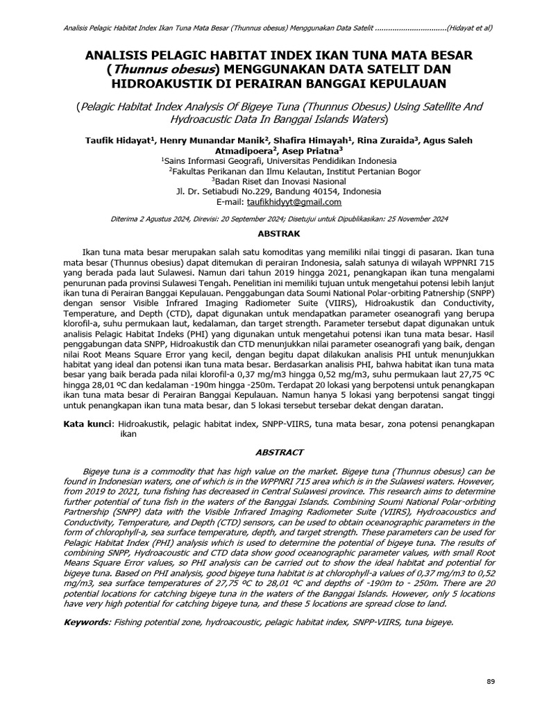Analisis Pelagic Habitat Index Ikan Tuna Mata Besa | PDF