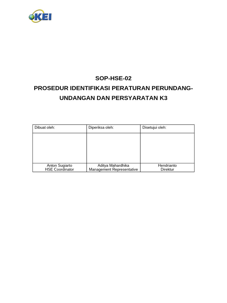 SOP-HSE-02 Prosedur Identifikasi Peraturan Perundang-Undangan Dan Persyaratan K3 | PDF