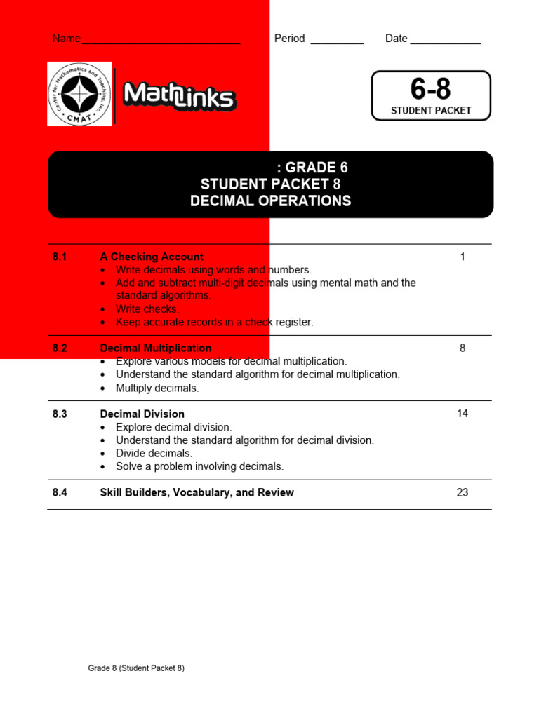 Decimal Operations for 6th Grade Math | PDF | Multiplication | Subtraction