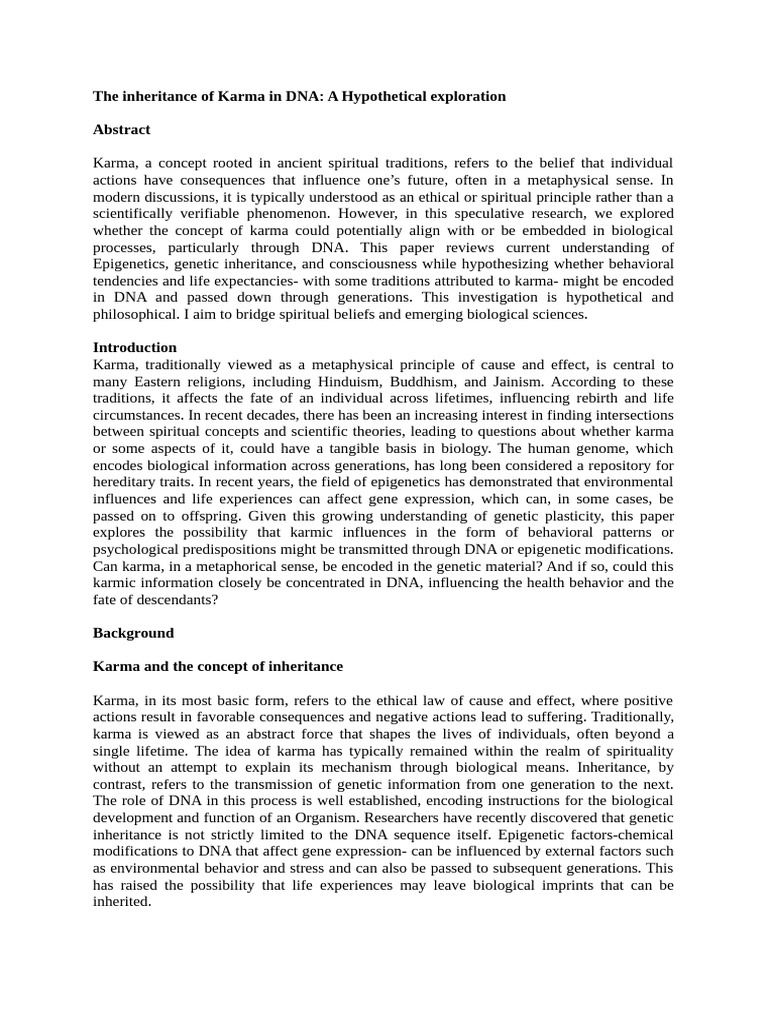 The Inheritance of Karma in DNA | PDF | Epigenetics | Karma