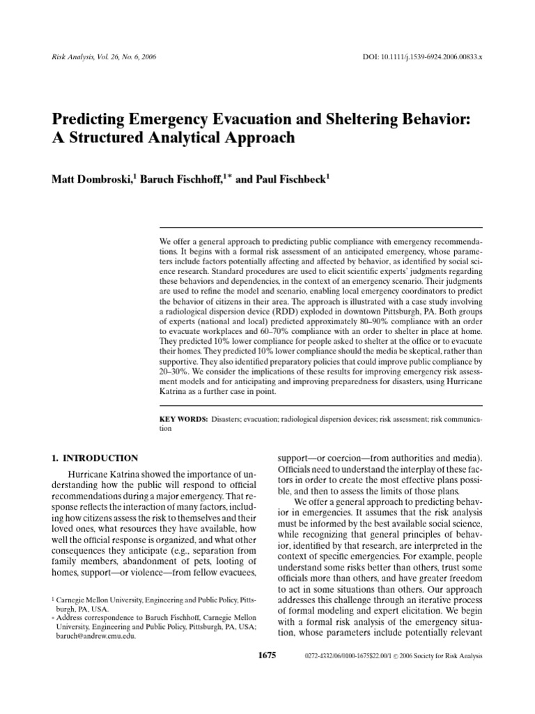 Predicting Emergency Evacuation and Sheltering Behavior - A Structured Analytical Approach | PDF ...