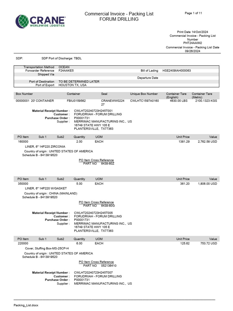 Commercial Invoice and Packing List | PDF | Receipt | Business Documents